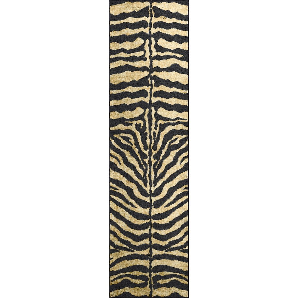 HomeRoots 3' X 8' Black And Gold Animal Print Shag Handmade Non Skid ...