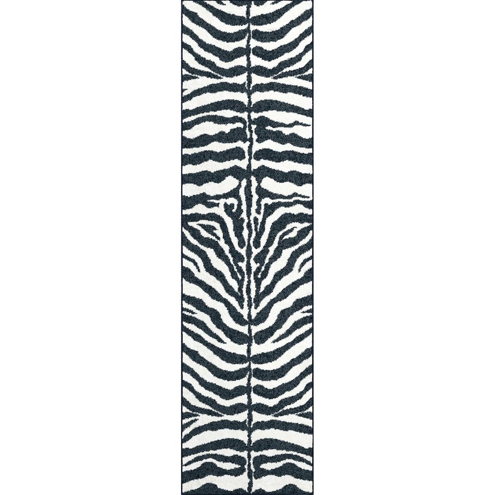 HomeRoots 3' X 8' Black And White Zebra Print Shag Handmade Non Skid ...