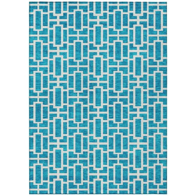 HomeRoots 594875 3 x 5 ft. Turquoise & Ivory Geometric Washable Indoor ...