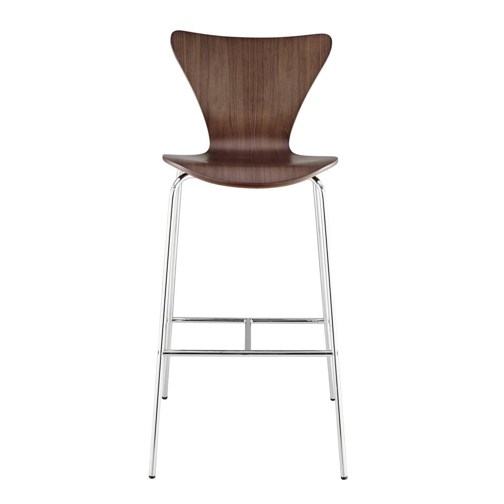30" Brown And Silver Metallic Stainless Steel Bar Chair With Footrest ...