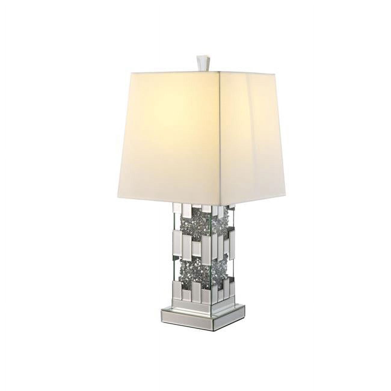 HomeRoots 30" Mirrored Glass and Faux Crystal Geo Table Lamp With White ...