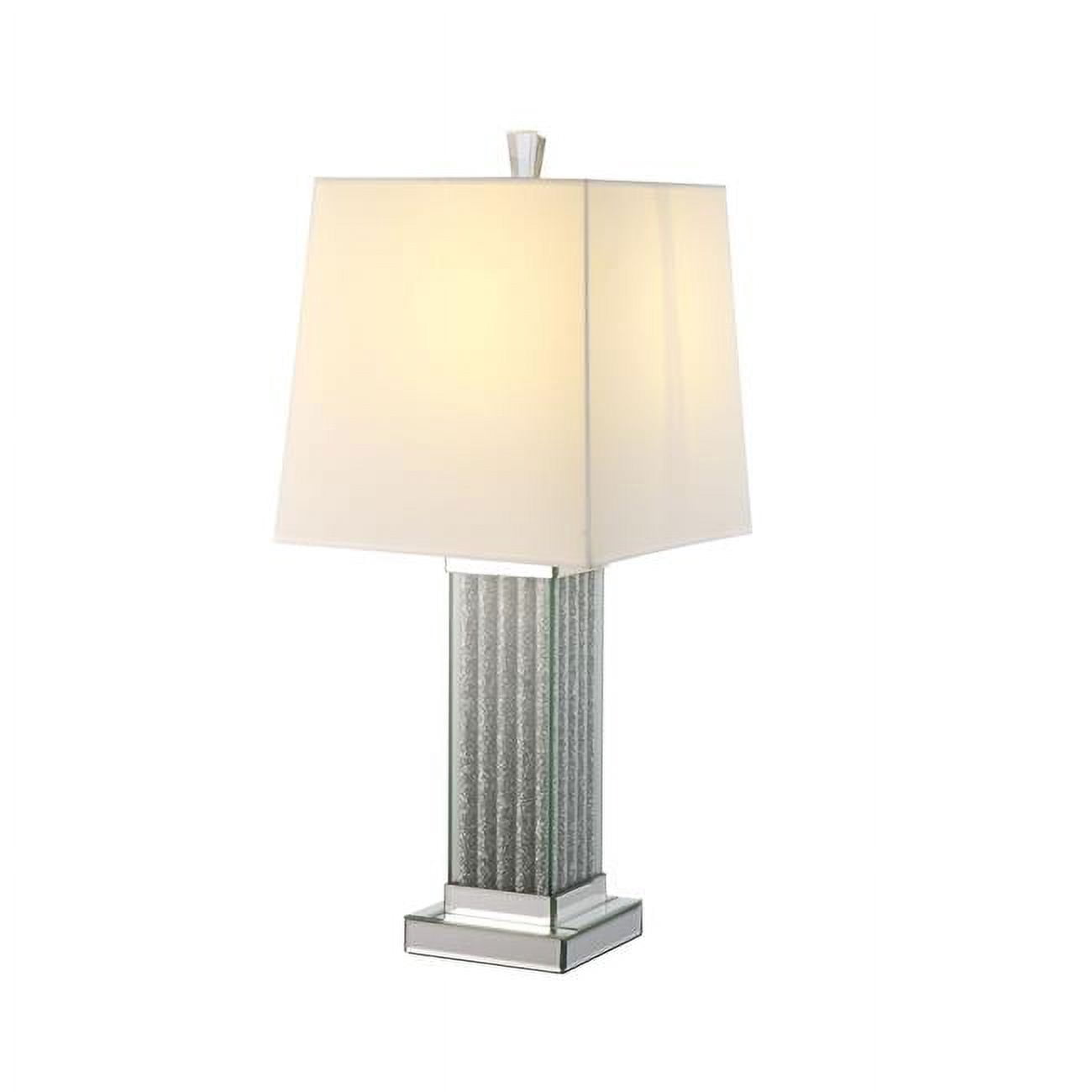 HomeRoots 30" Mirrored Glass and Faux Stone Column Table Lamp With ...