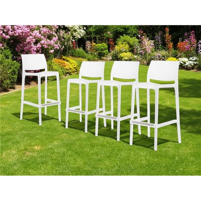 HomeRoots 565349 30 in. White Faux Rattan Heavy Duty Plastic Low Back ...