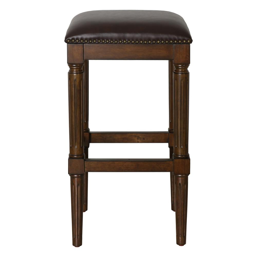 HomeRoots 31" Brown And Dark Brown Solid Wood Backless Bar Height Bar ...