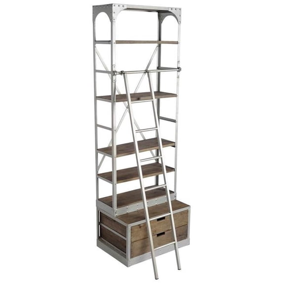HomeRoots 611040 32 in. Light Brown & Nickel Metal & Solid Wood Five ...