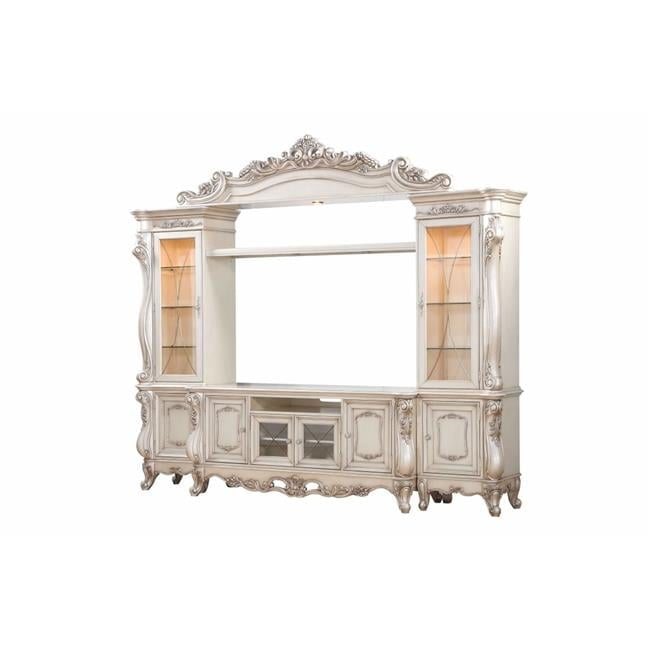 HomeRoots 348661 25 x 117 x 101 in. Antique White Wood Glass Poly-Resin ...