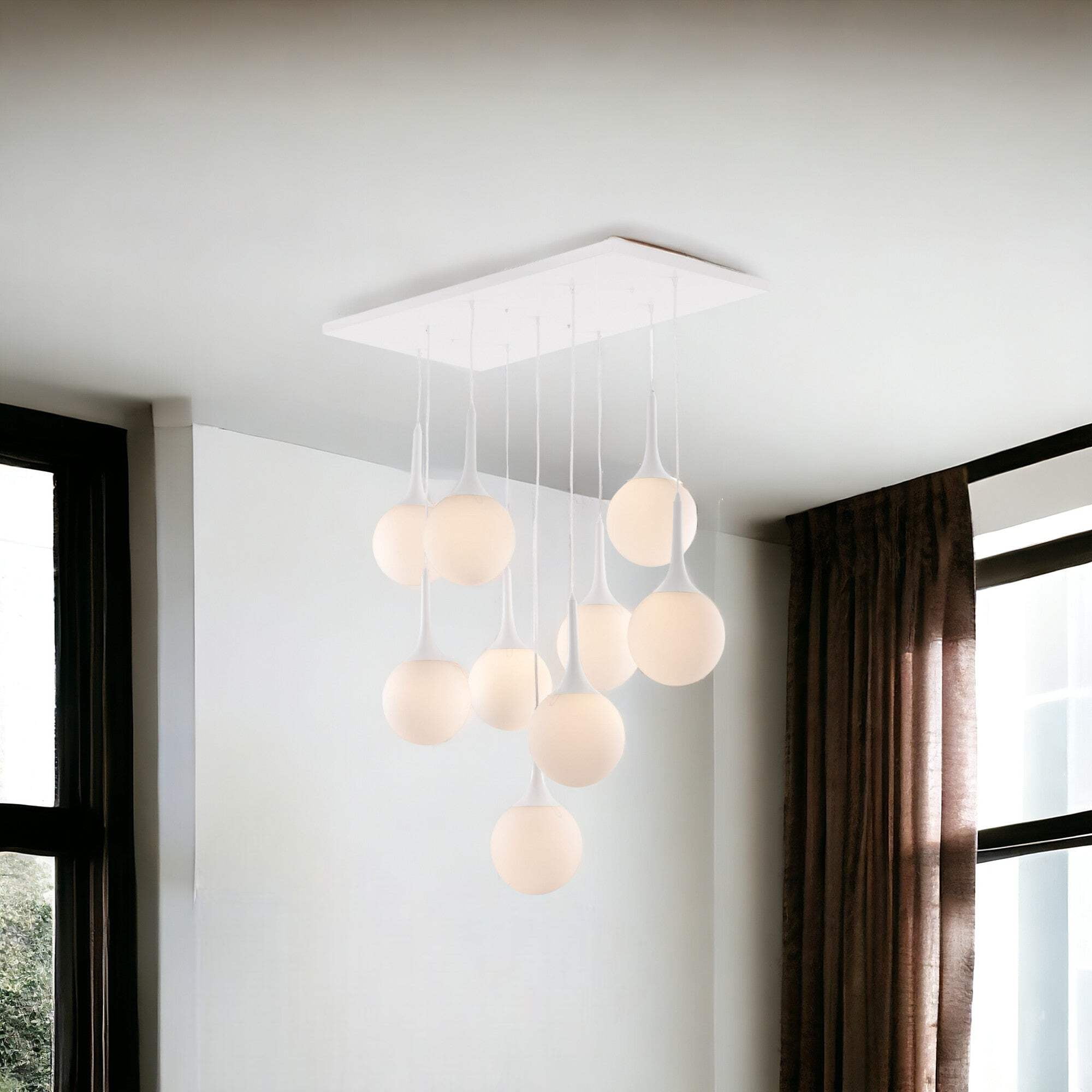 HomeRoots 35.4" X 19.7" X 86.6" Frosted Glass Metal Ceiling Lamp 249362 ...