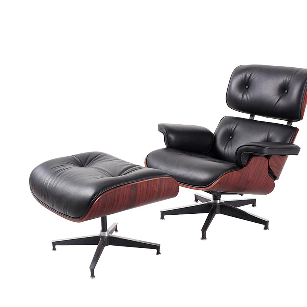 HomeRoots 35" Black Tufted Leather And Dark Brown Swivel Lounge Chair ...