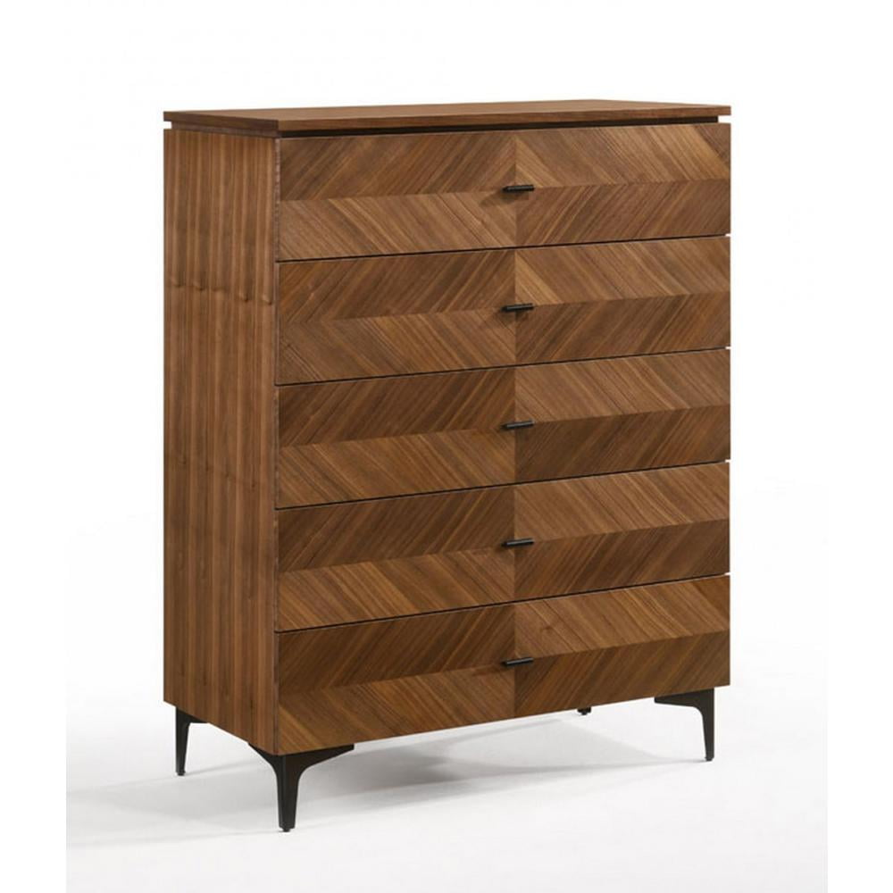 HomeRoots 35" Walnut Manufactured Wood Five Drawer Chest - Walmart.com