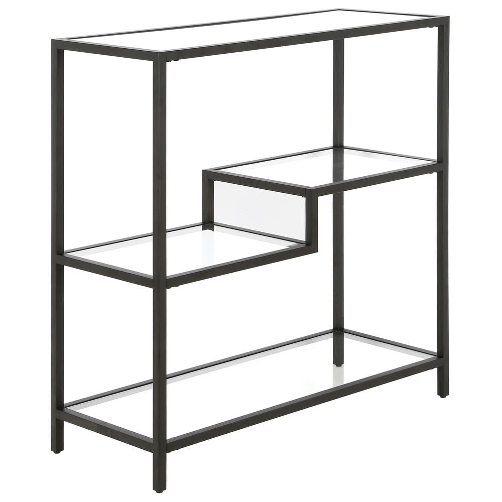 HomeRoots 36" Black Metal And Glass Four Tier Etagere Bookcase ...