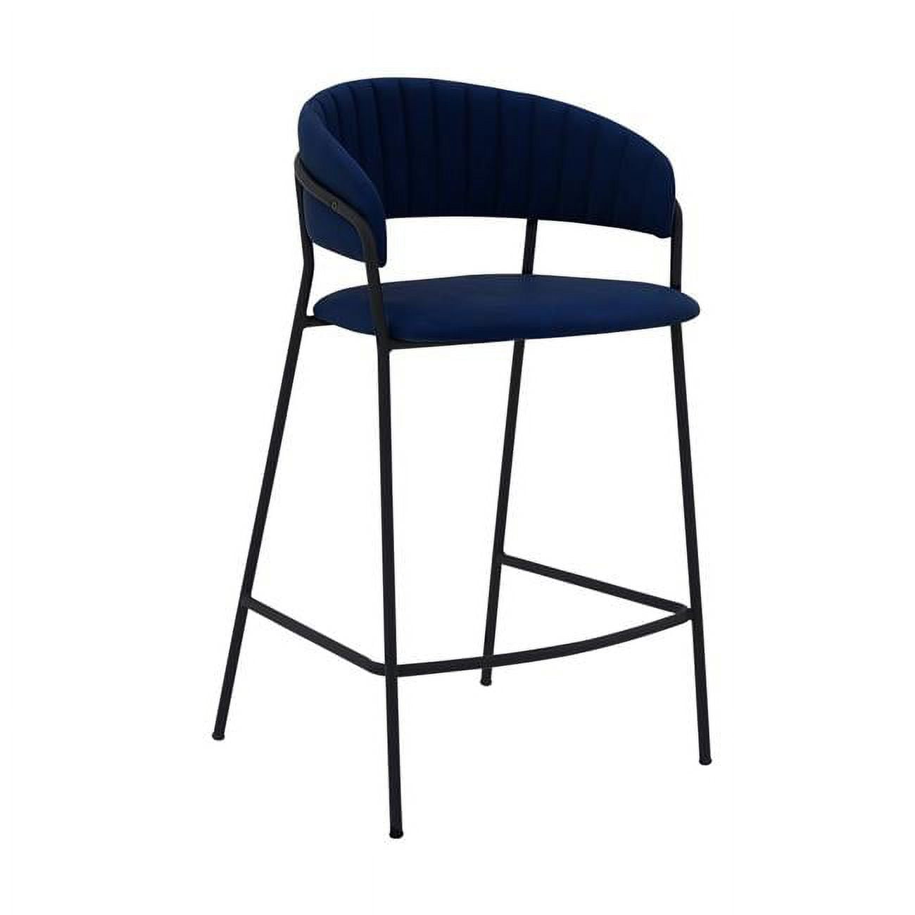 37" Blue Faux Leather And Iron Low Back Counter Height Bar Chair ...