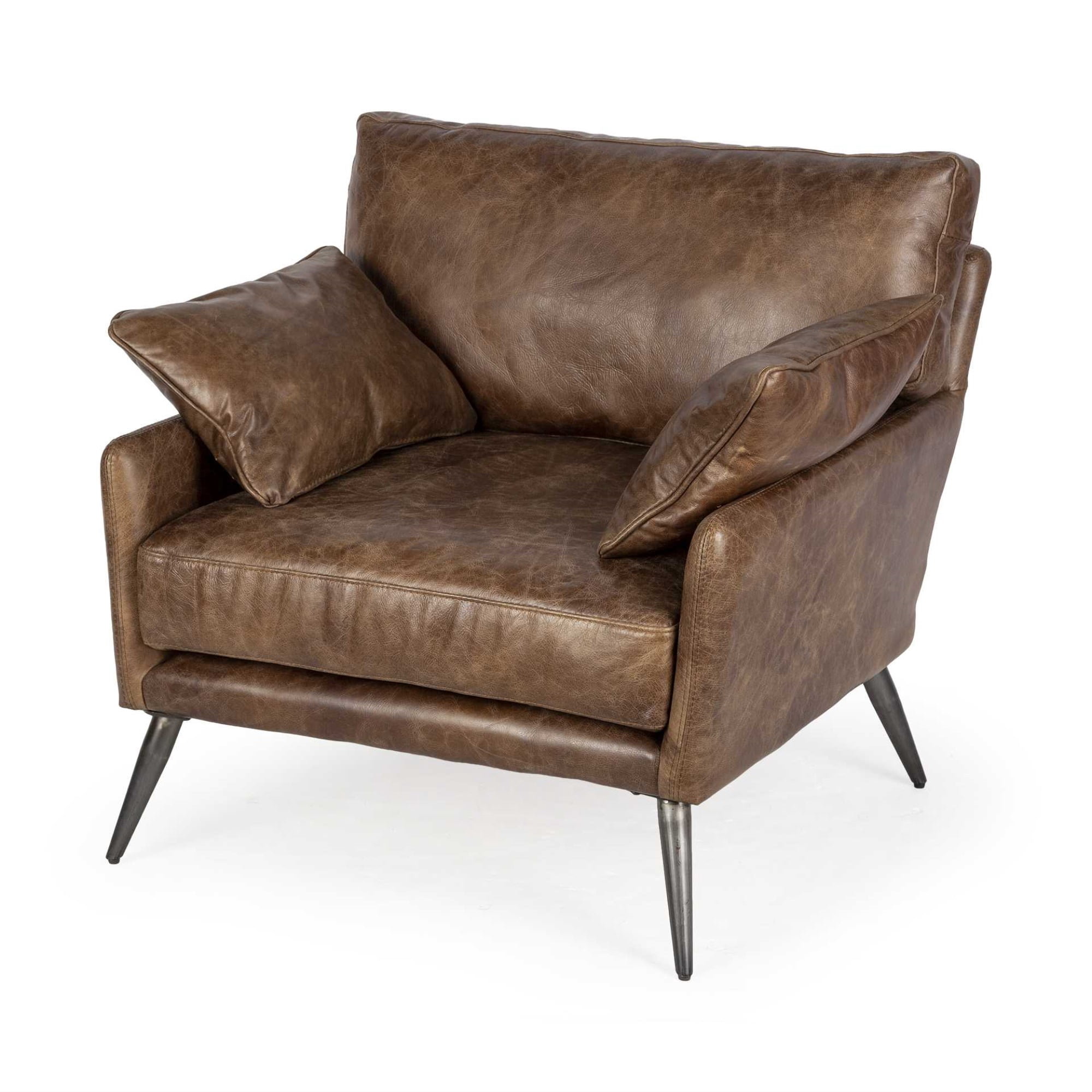 HomeRoots 376352 Espresso Brown Top-Grain Leather Wide Accent Chair ...
