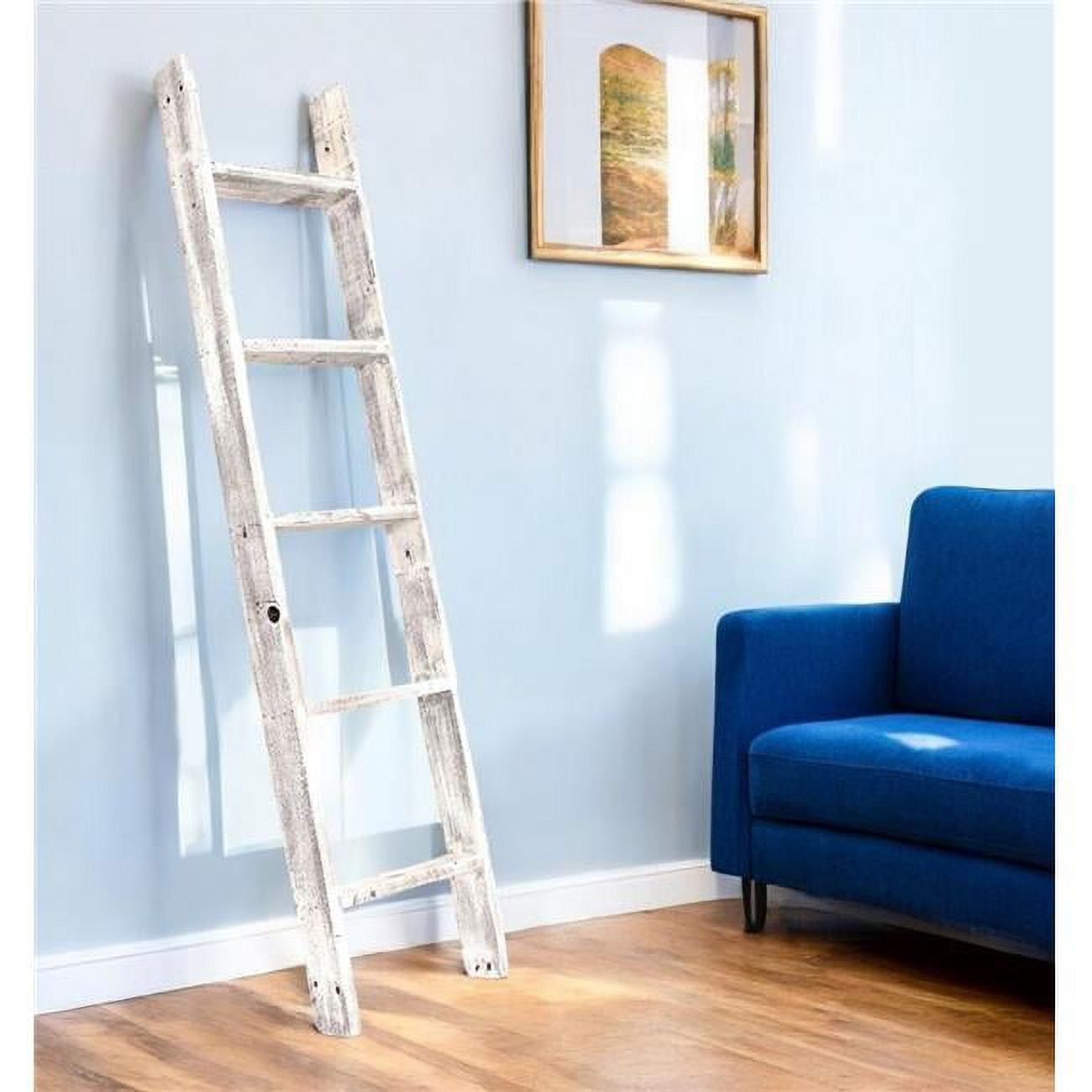 HomeRoots 380339 4 Step Rustic White Wood Ladder Shelf - Walmart.com