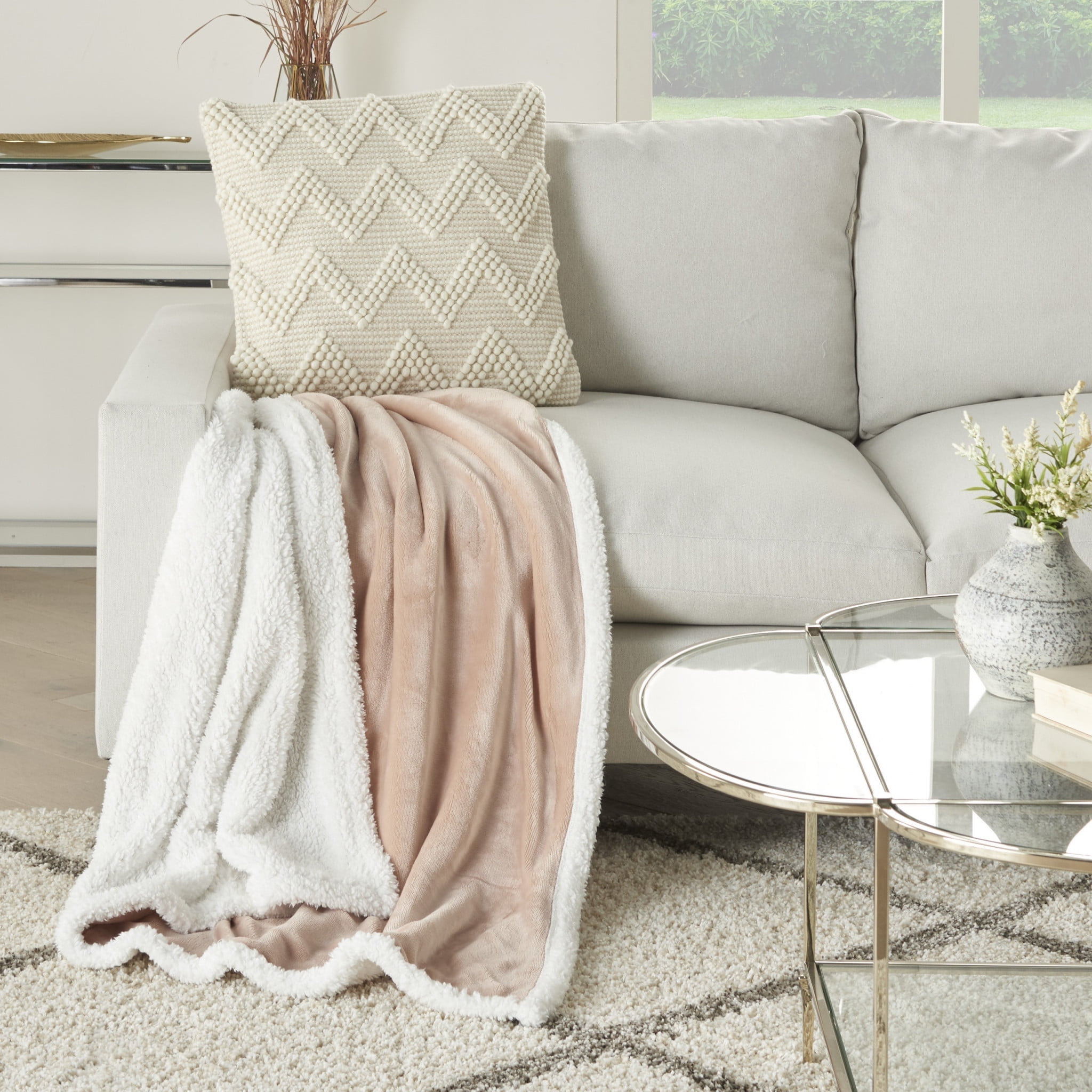 Boho Blush Pink Fleece and Sherpa Accent Throw - Walmart.com