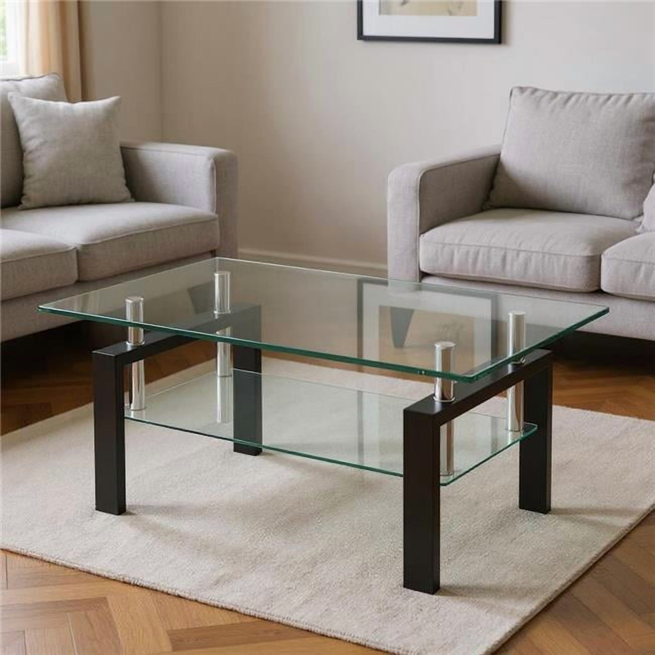 HomeRoots 635696 39 in. Clear & Black Glass & Steel Coffee Table with ...