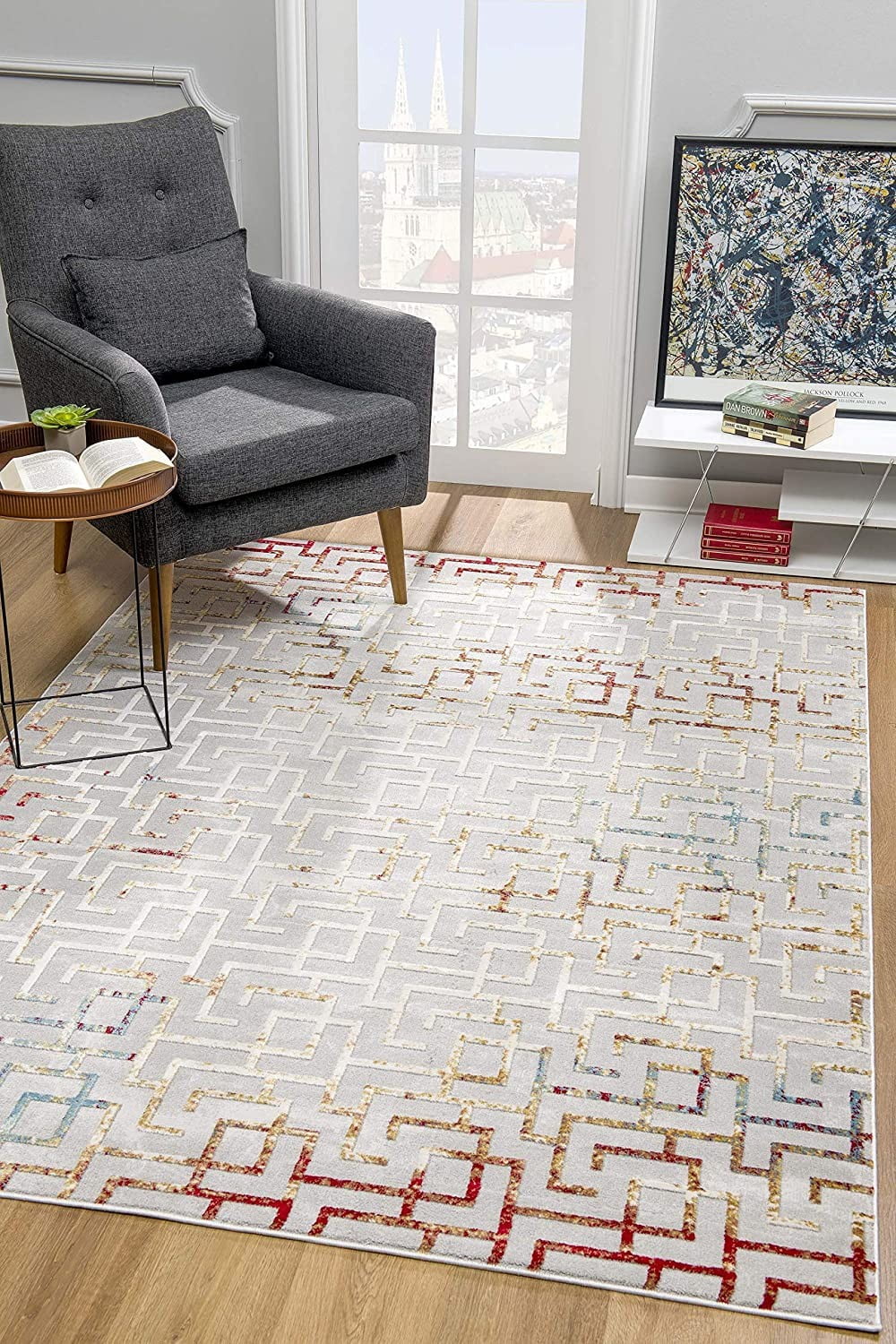 4â€™ x 6â€™ Gray and Red Greek Key Patterns Area Rug - Walmart.com