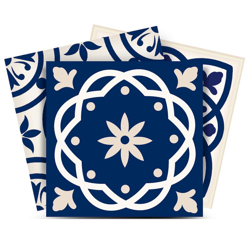 HomeRoots 390657 8 x 8 in. Midnight Blue, White Peel & Stick Removable ...