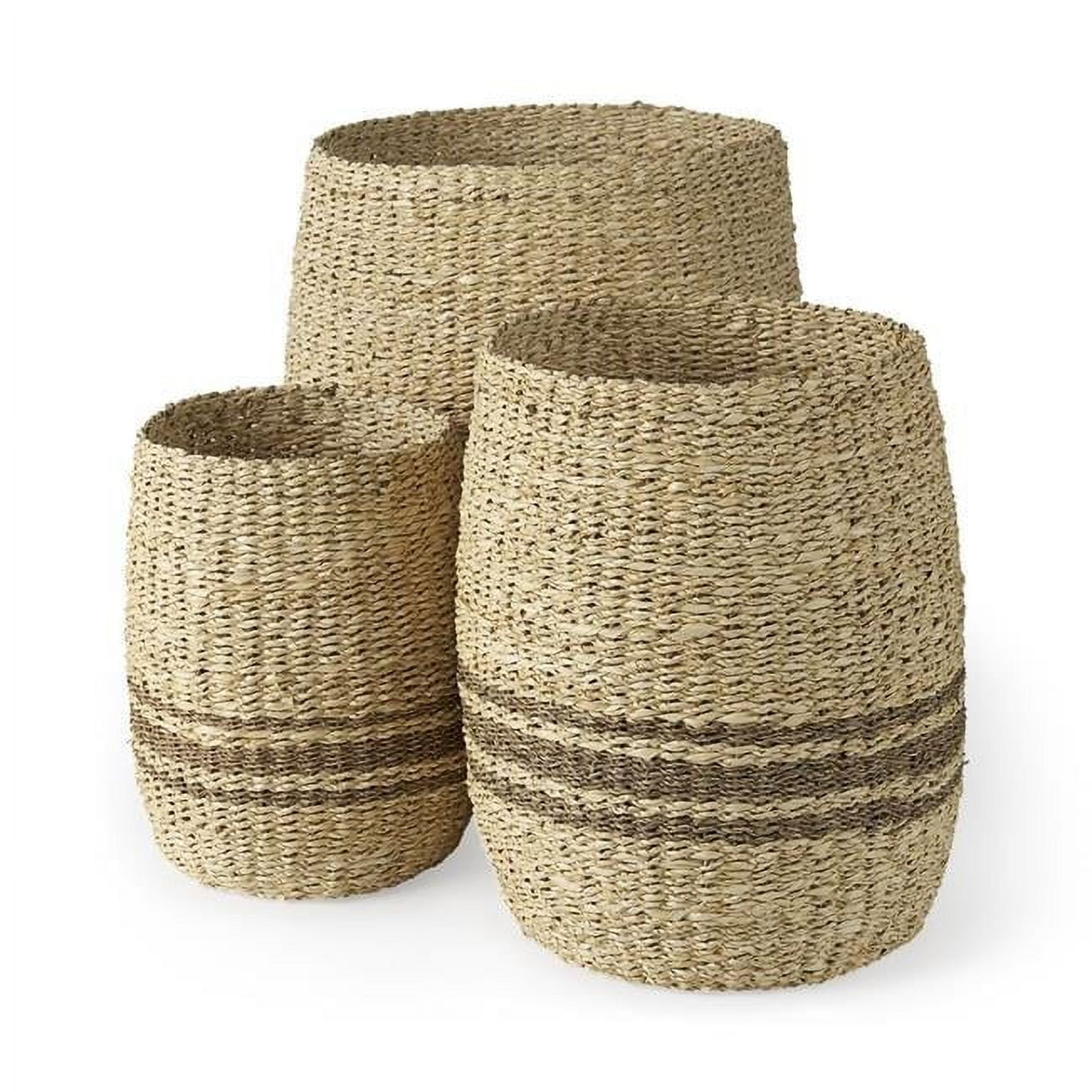 HomeRoots 392154 Detailed Wicker Storage Baskets, Brown - Set of 3 ...