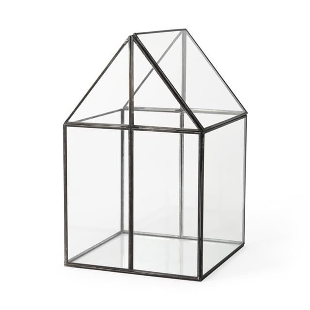 HomeRoots 392582 Black Extra Large House Shaped Glass Terrarium ...