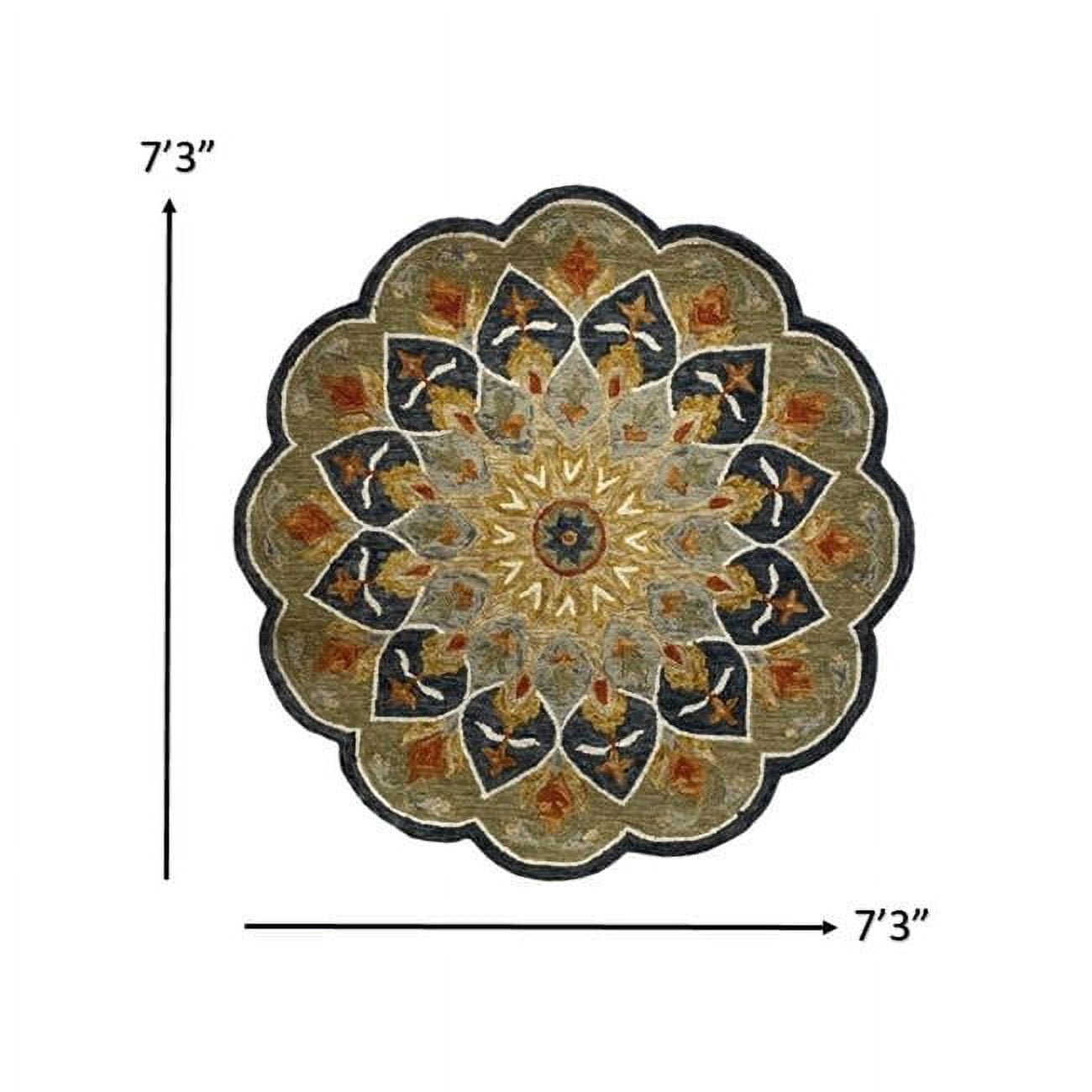 HomeRoots 396083 7 ft. Round Charcoal Scalloped Edge Area Rug - Walmart.com