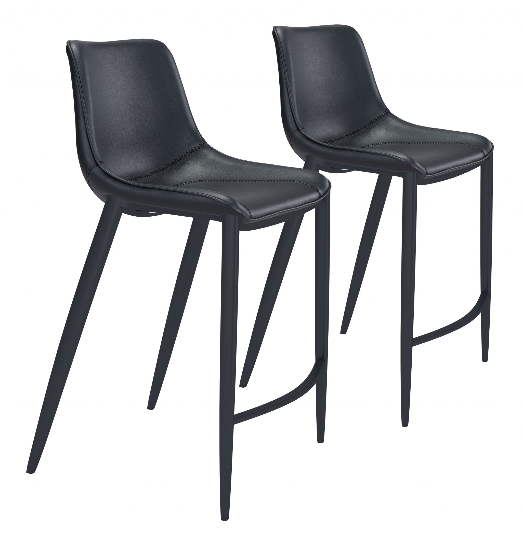 Set of Two Black Faux Leather Modern Stitch Bucket Bar Chairs - Walmart.com