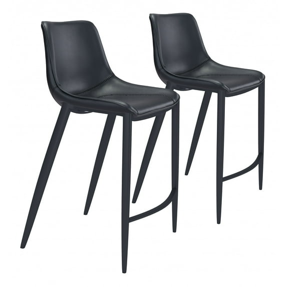 Set of Two Black Faux Leather Modern Stitch Bucket Bar Chairs - Walmart.com