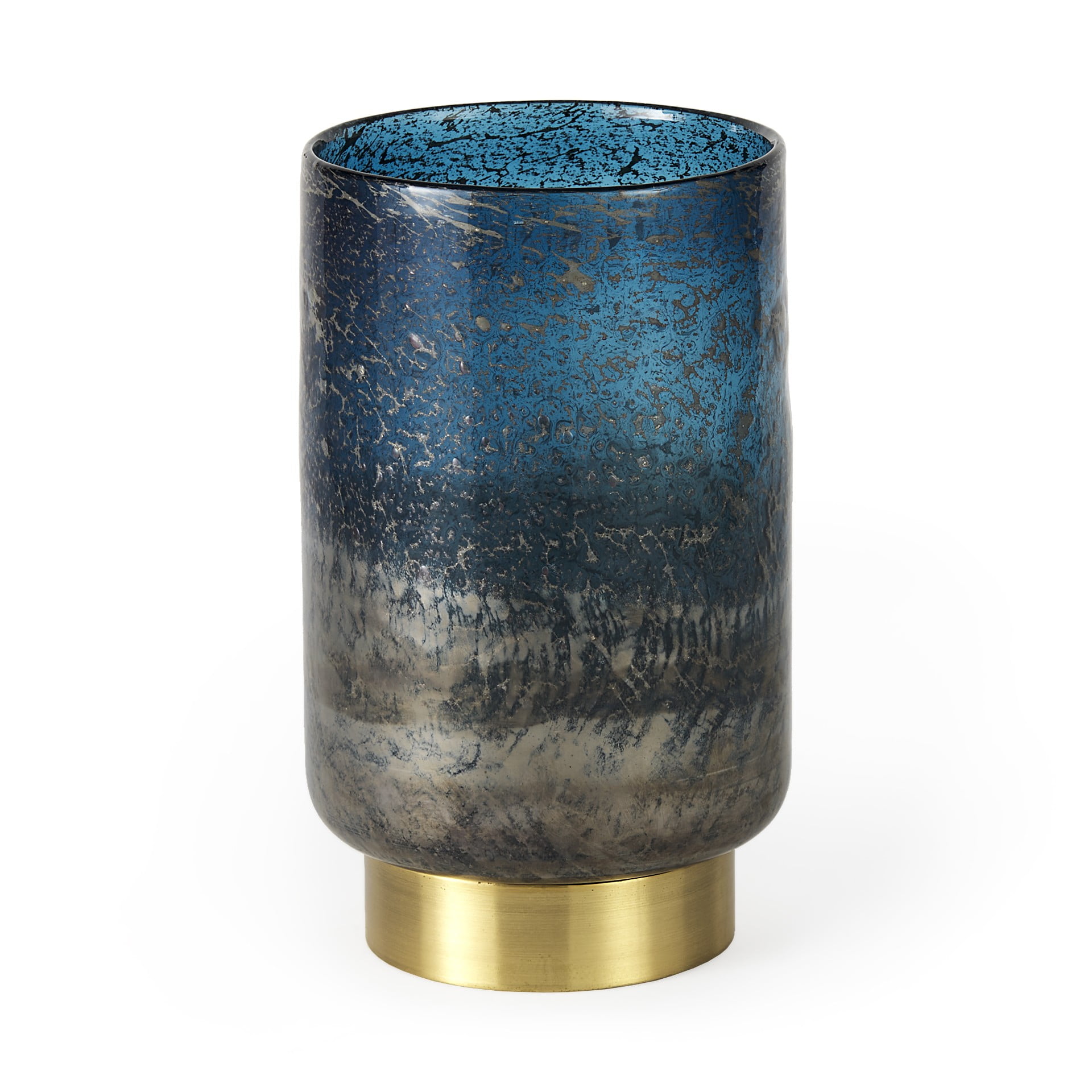 HomeRoots 397484 10 in. Artisan Metallic Flat Bottom Vase, Blue & Gold ...