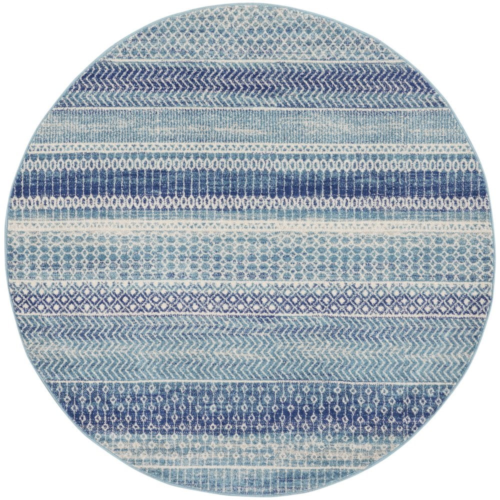 HomeRoots 4' Navy Blue Round Floral Power Loom Area Rug - Walmart.com