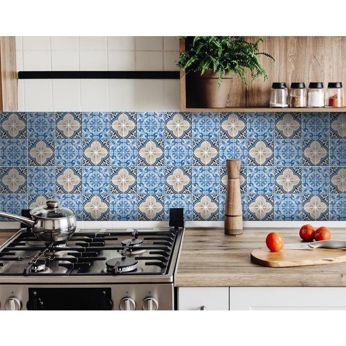 HomeRoots 4" X 4" Blue Taupe Tobi Peel And Stick Tiles Blue Taupe ...
