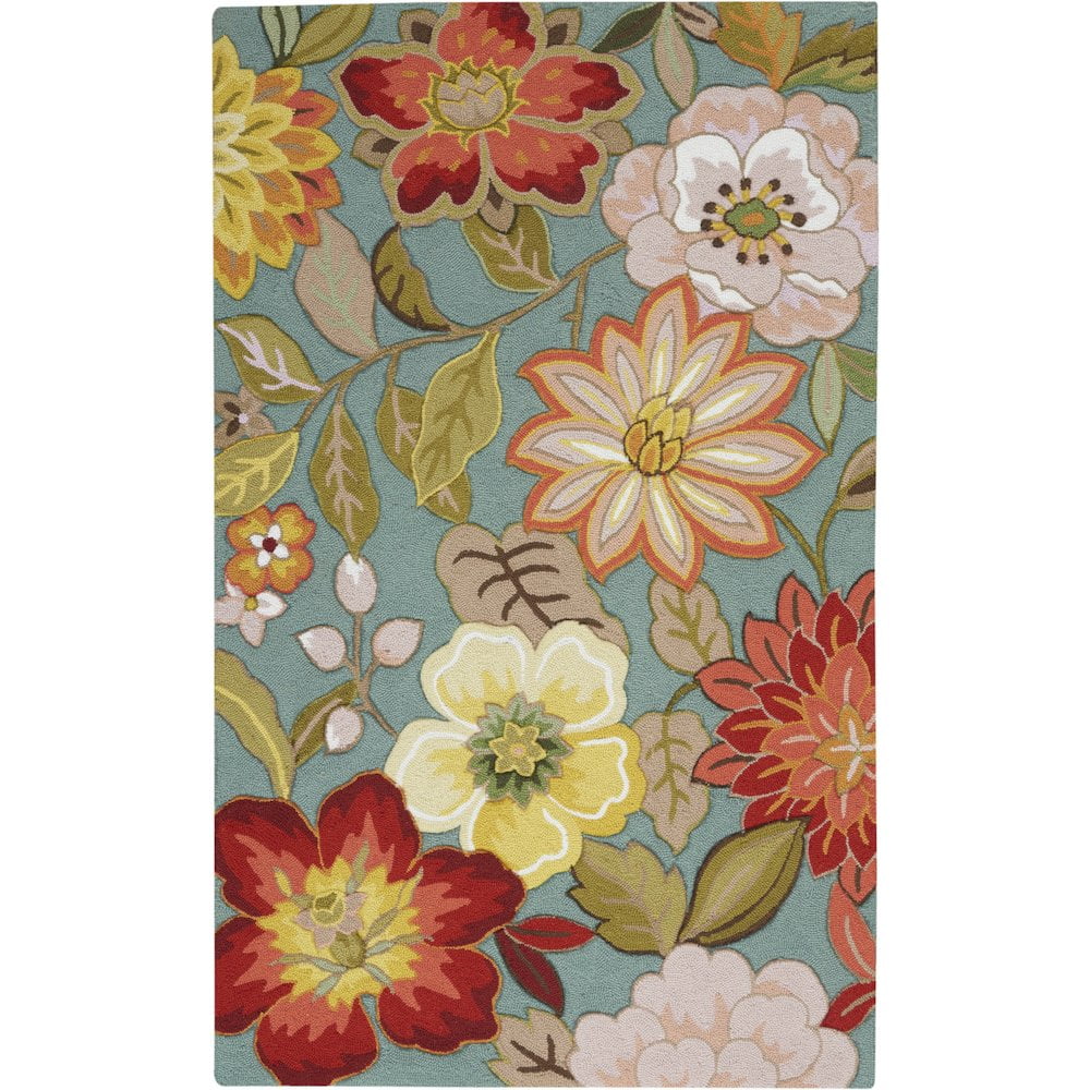 HomeRoots 4' X 6' Green Floral Hand Hooked Handmade Area Rug - Walmart.com