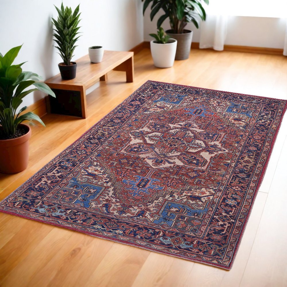 HomeRoots 4' X 6' Red Tan And Blue Floral Power Loom Area Rug - Walmart.com