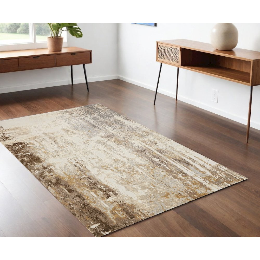 HomeRoots 4' X 6' Tan Ivory And Gray Abstract Area Rug - Walmart.com