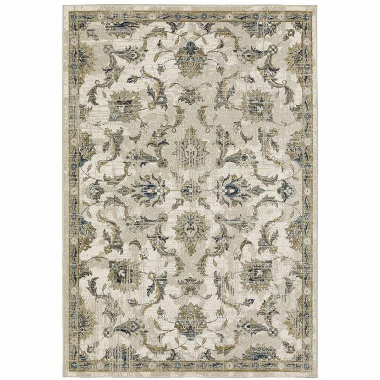 HomeRoots 4 x 6 ft. Beige Gold Blue & Gray Oriental Power Loom Stain ...