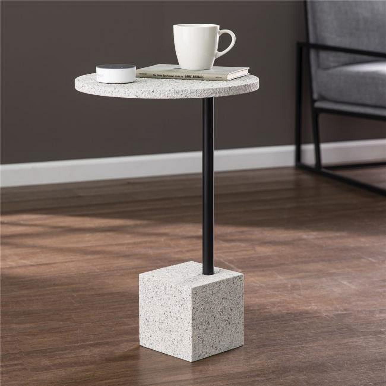 HomeRoots 402276 24 in. Faux Marble Round End Table, Black & White ...