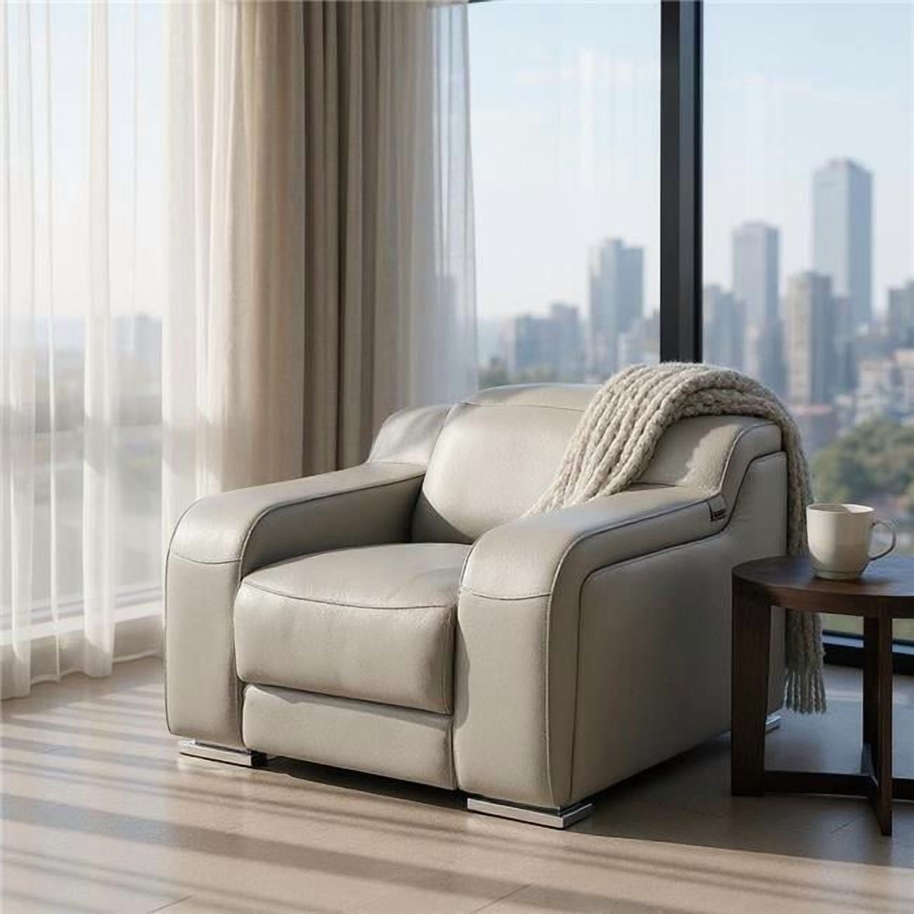 HomeRoots 634541 41 in. Light Gray Italian Leather Wall Hugger Recliner ...