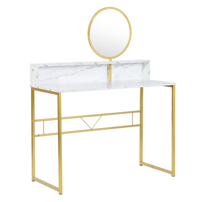 HomeRoots 568240 41 in. White & Gold Faux Marble & Steel Vanity Table ...