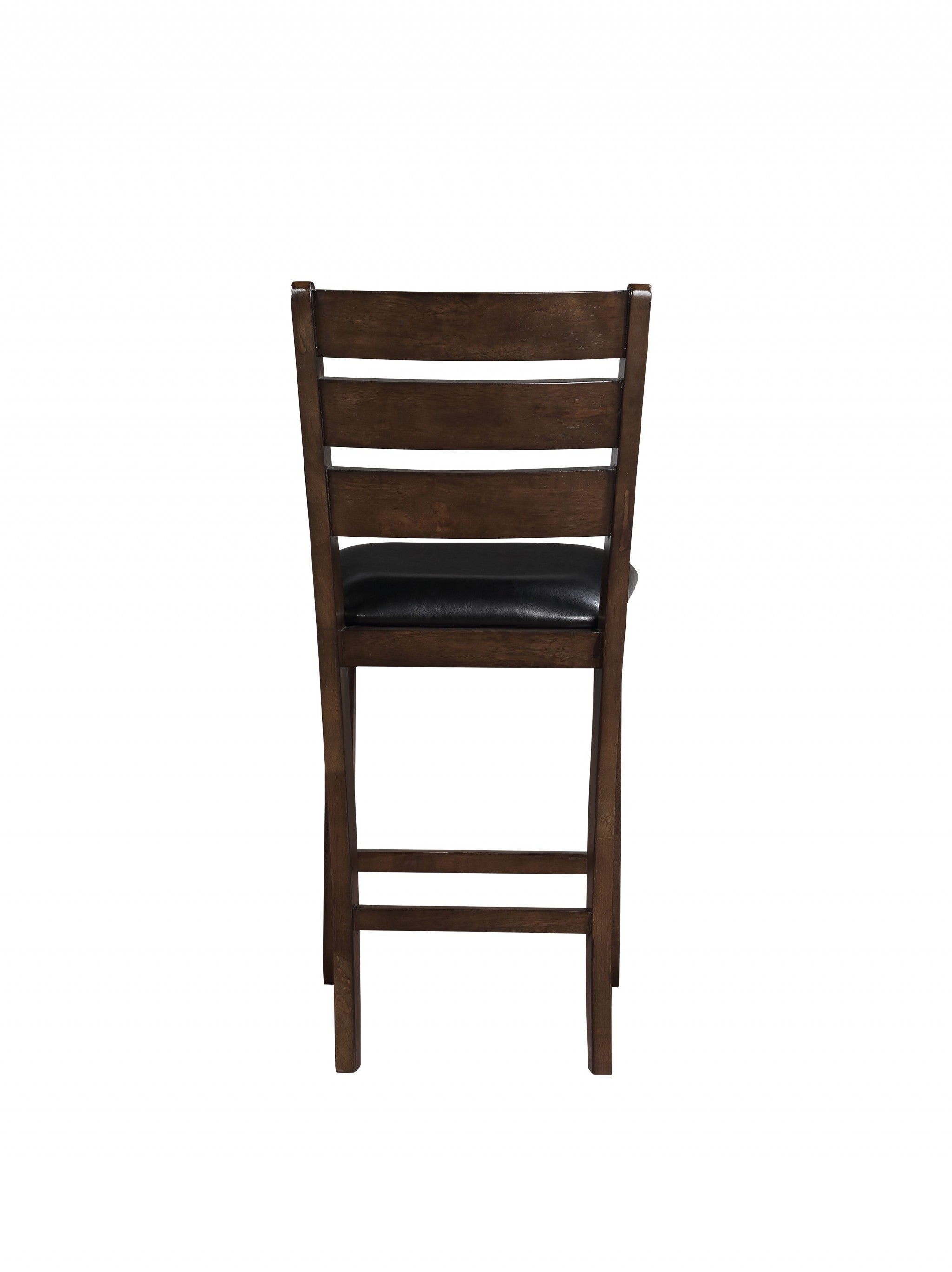 Set of 2 - 41" Dark Wood Finsh and Black Faux Leather Ladder Back ...