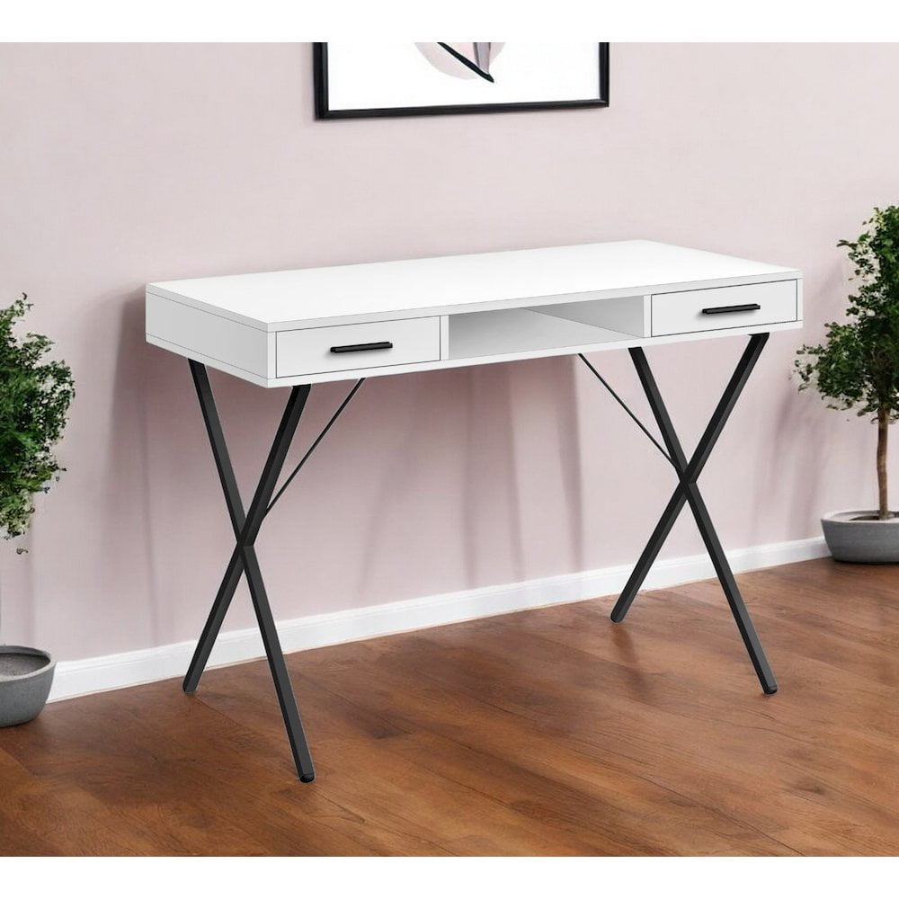 42" White and Black Computer Desk With Two Drawers - Walmart.com