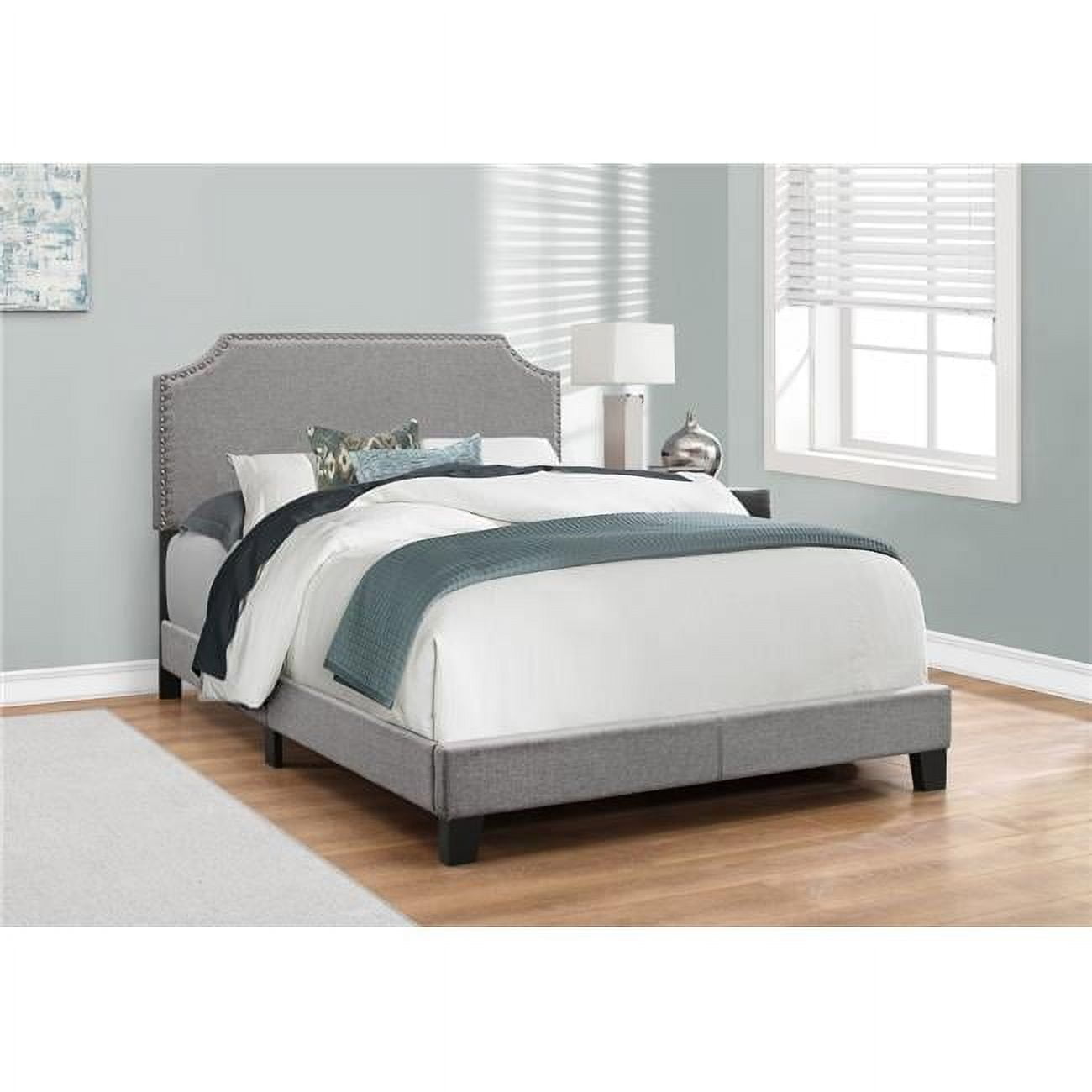 HomeRoots 45.5 in. Solid Wood, Linen, MDF & Foam Full Size Bed with a ...