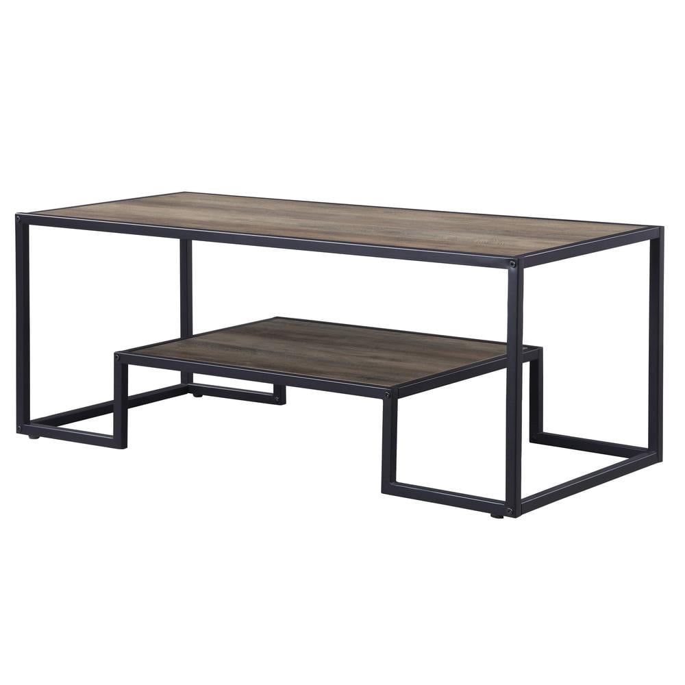 HomeRoots 45" Black And Rustic Oak Paper Veneer And Metal Rectangular ...
