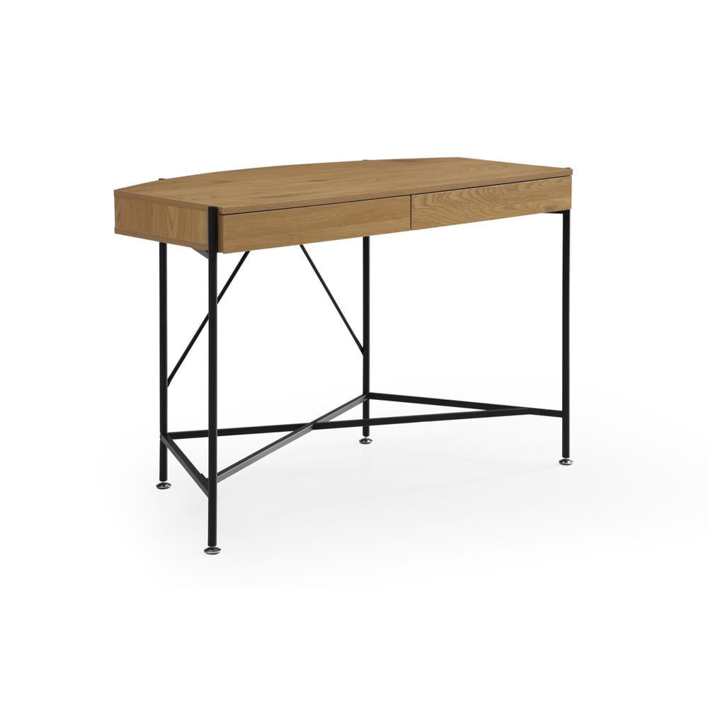 HomeRoots 45 in. Half Circle Writing Desk with Two Drawers, Natural ...