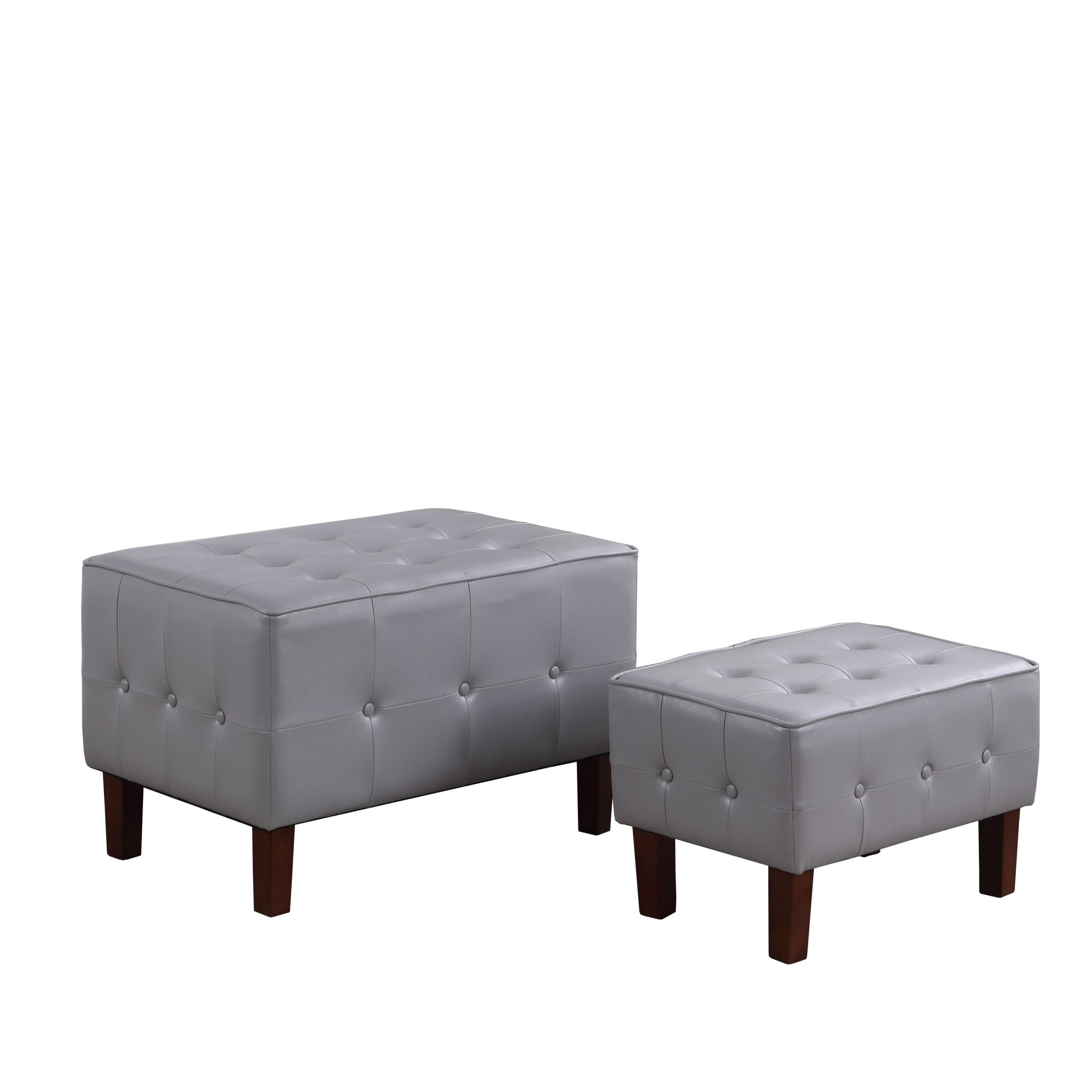 Set of Two Gray Faux Leather Tufted Stackable Ottomans - Walmart.com