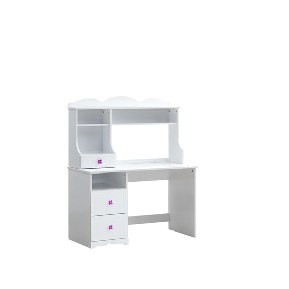47" White Rubberwood Wood Rectangular Writing Desk With Two Drawers ...
