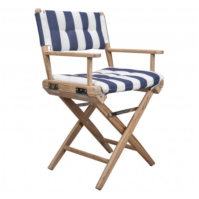 HomeRoots 476339 Solid Wood Director Chair with Blue & White Cushion ...