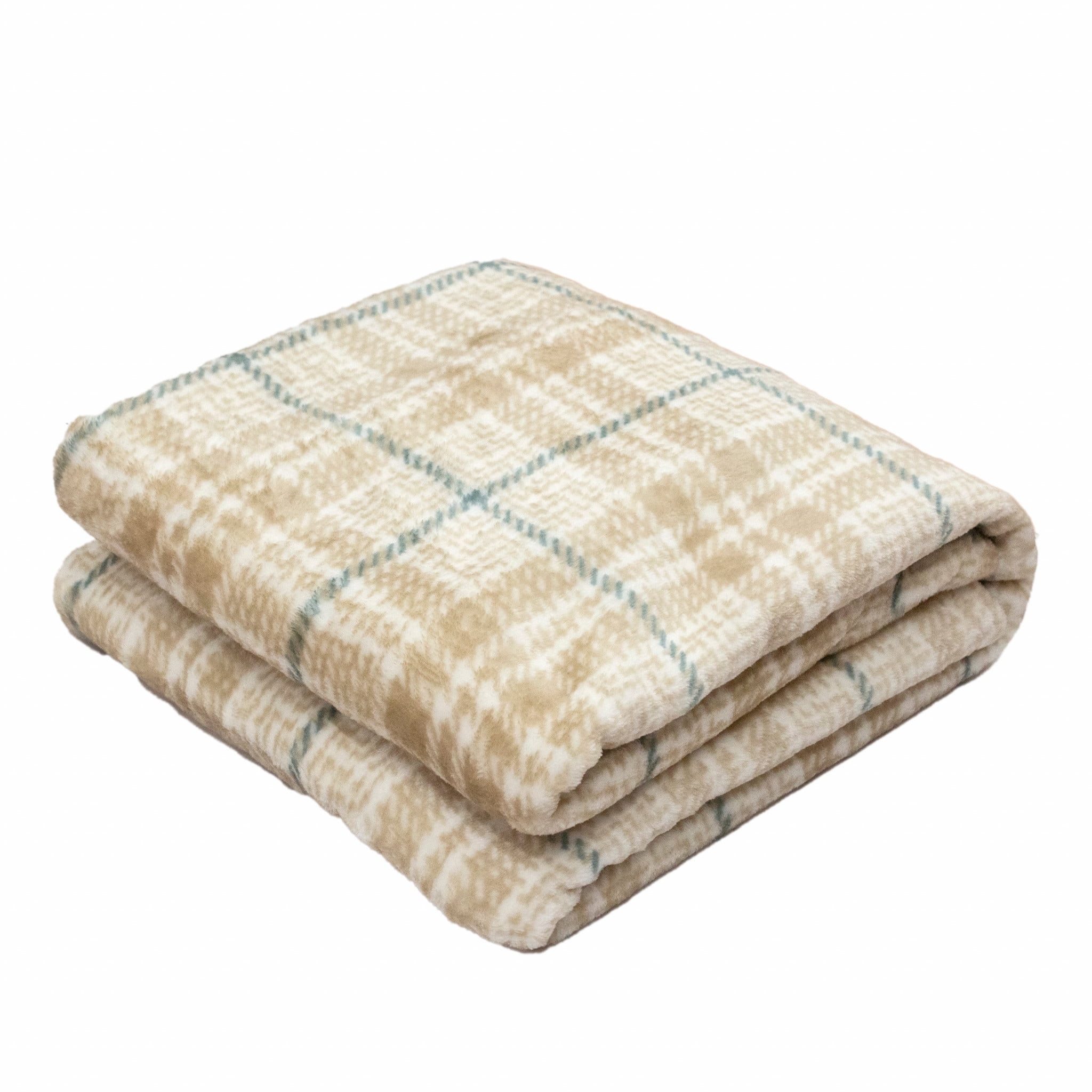 Brushed Check Tan Green Reversible Velvet and Sherpa Throw Blanket ...