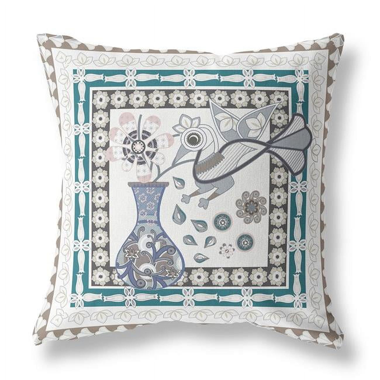 HomeRoots 481772 26 x 26 in. Off White Bird Blown Seam Floral Indoor ...