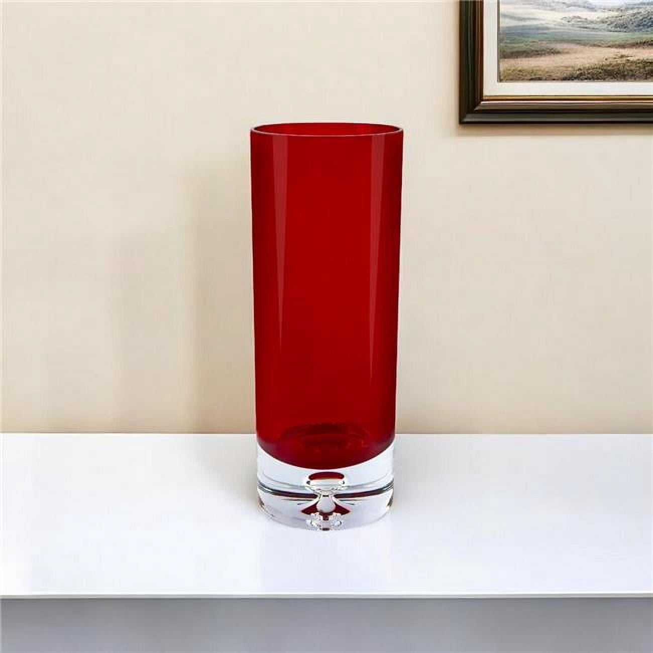HomeRoots 484494 11 in. Red Crystal Glass Cylinder Table Vase - Walmart.com