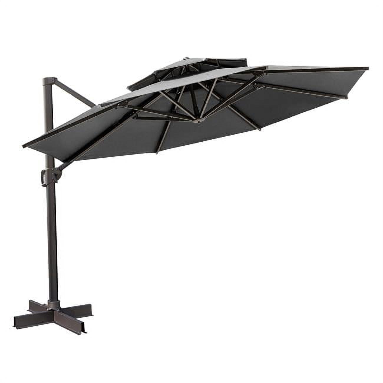 HomeRoots 485629 12 ft. Dark Gray Polyester Round Tilt Cantilever Patio ...