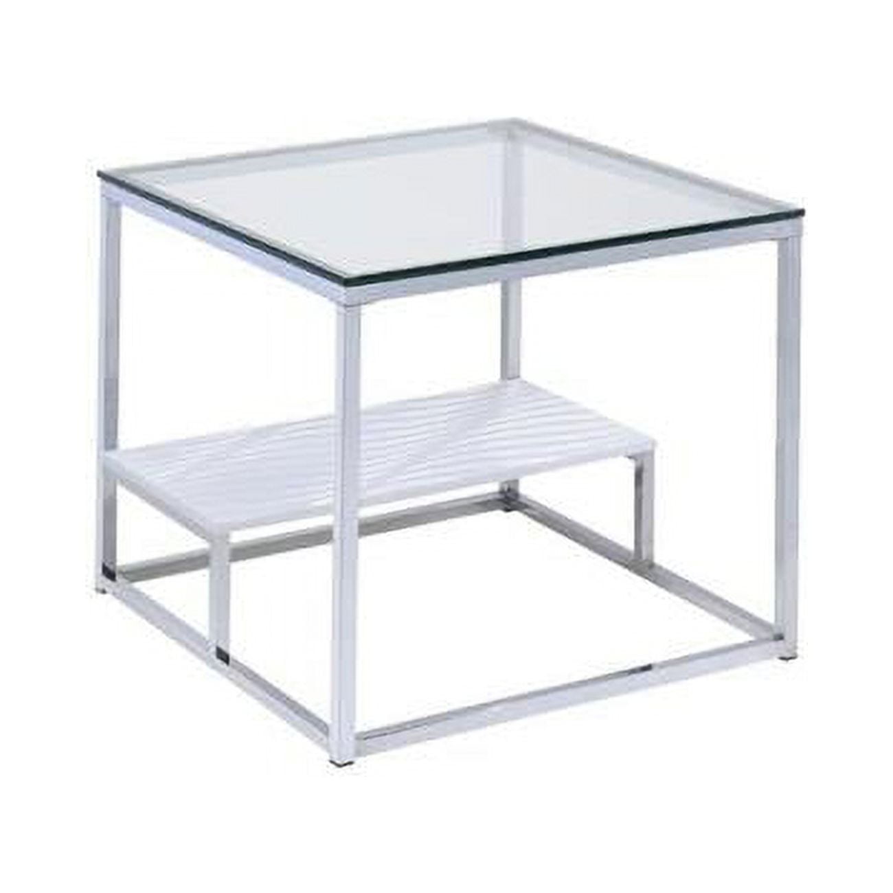 HomeRoots 485827 22 in. Glass Square End Table with Shelf, Chrome ...