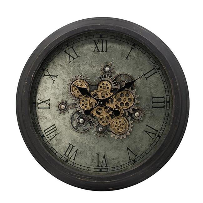 HomeRoots 485981 28 in. Circle Black & Gray Wood & Glass Analog Exposed ...